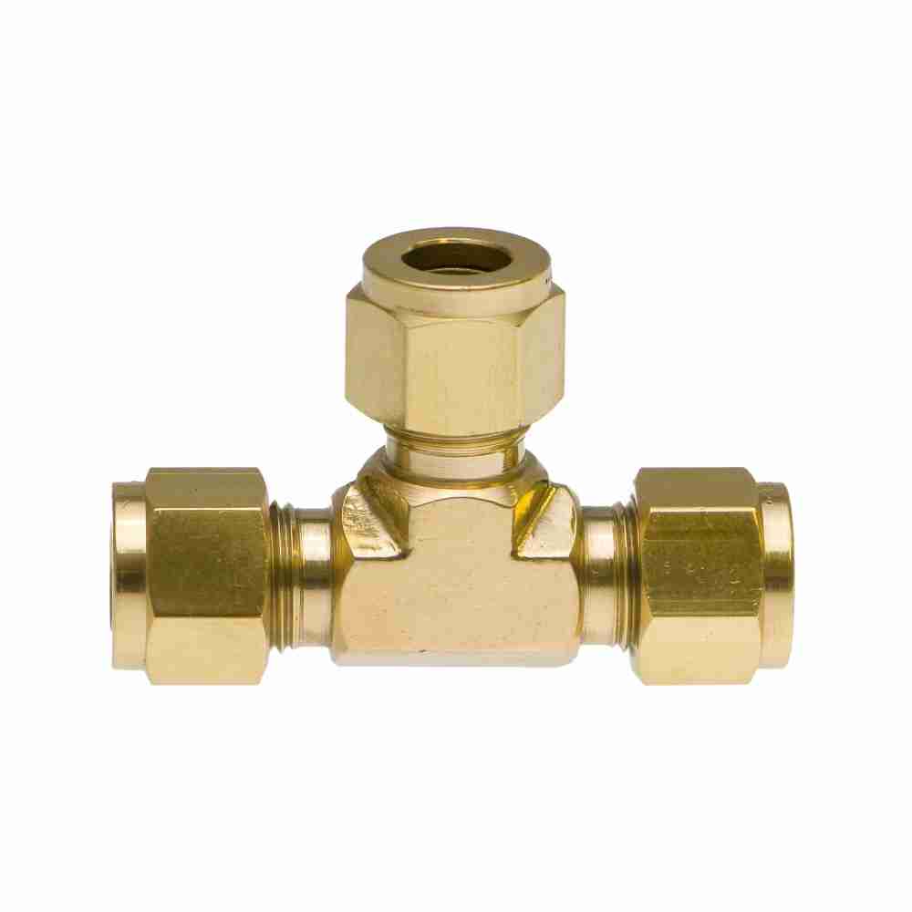Brass Reducing Compression Tee 3/8" x 1/4" x 3/8" - Big Fogg
