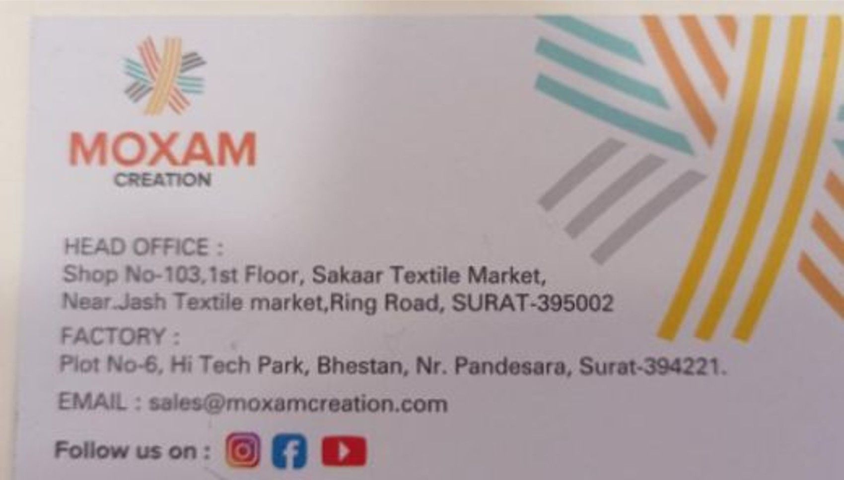 Moxam Creations | Wholesale manufacturer in Ring Road Market, Surat