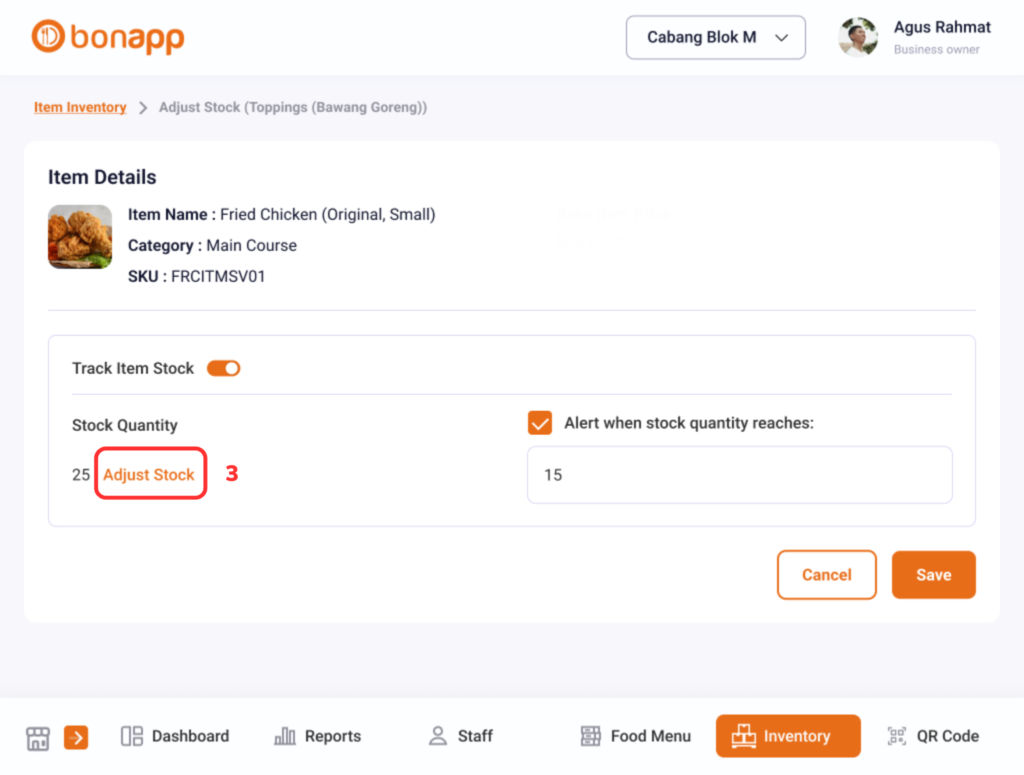Lalu akan muncul pop up box yang berisi kolom “New Stock (4)” untuk mengatur jumlah stok dan ...