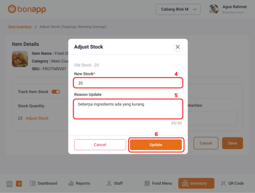 Setelah itu, Merchant dapat mengaktifkan alert (7) untuk menampilkan informasi di MOS bahwa ...