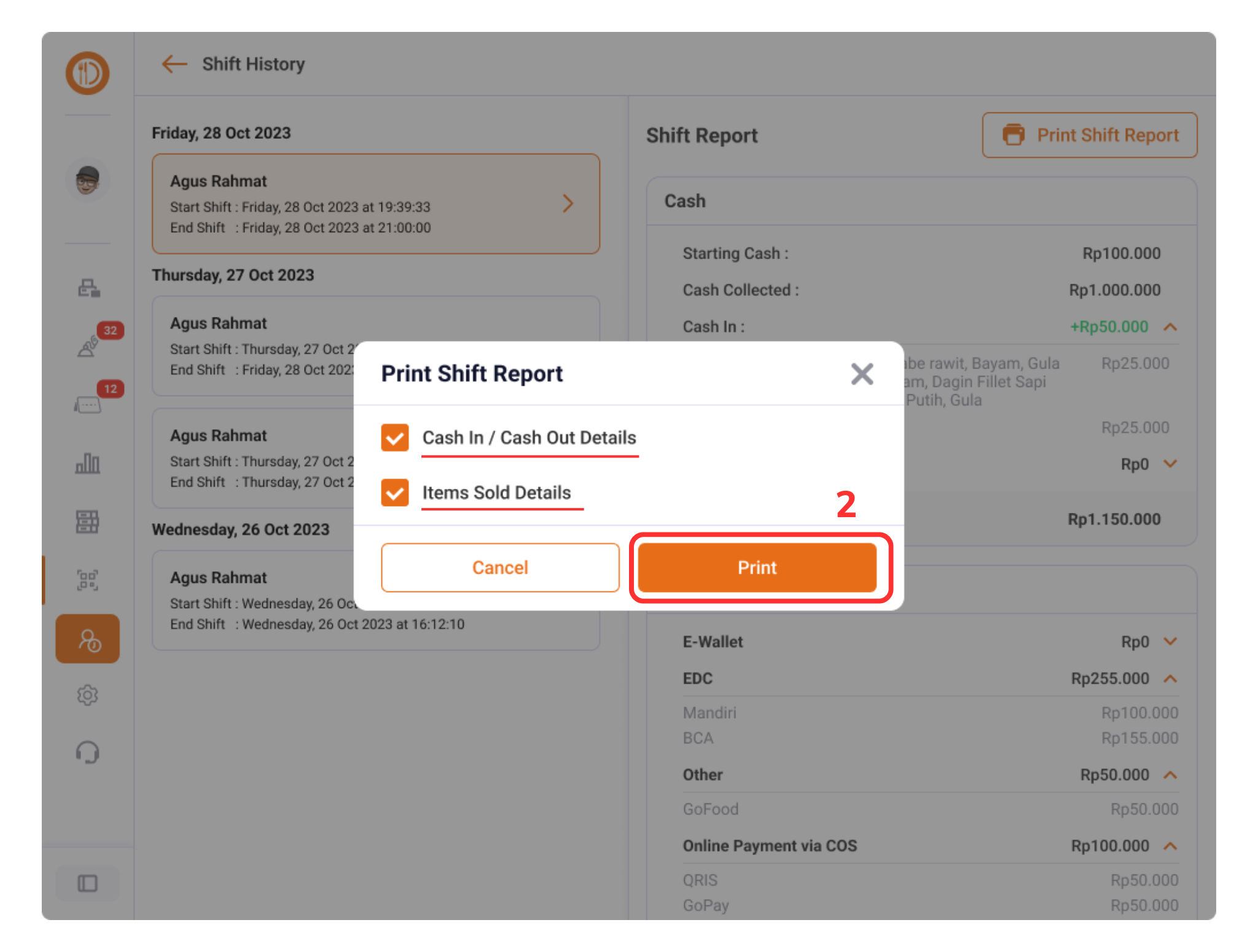 Kemudian, akan muncul pop up. Merchant dapat mencentang apa yang ingin di-print. Lalu pilih ...