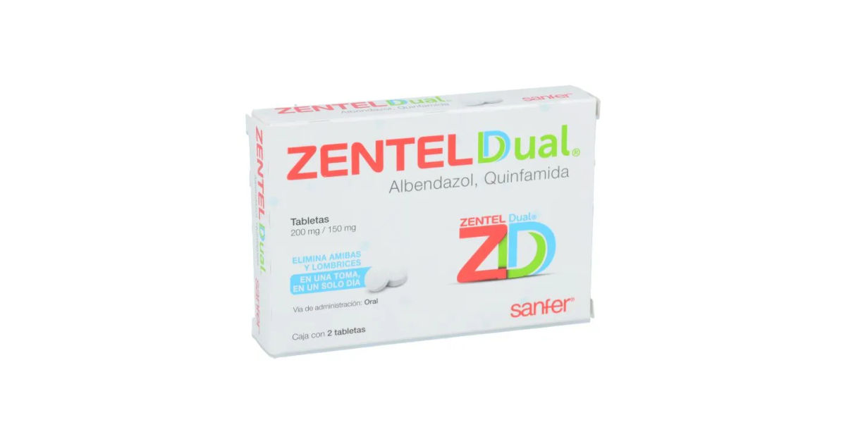 Zentel Dual Albendazol, Quinfamida (Sanfer) Tabletas 200 mg, 150 mg 2 ...