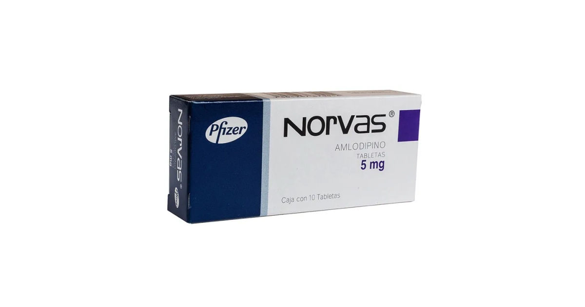 Norvas Amlodipino (Pfizer) Tabletas 5 mg 10 tabletas (1 caja) | BuscaMed