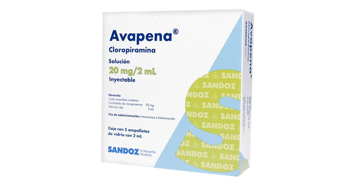 Avapena Cloropiramina (Sandoz) Solución inyectable 20mg/2ml 2 ml (5 ...