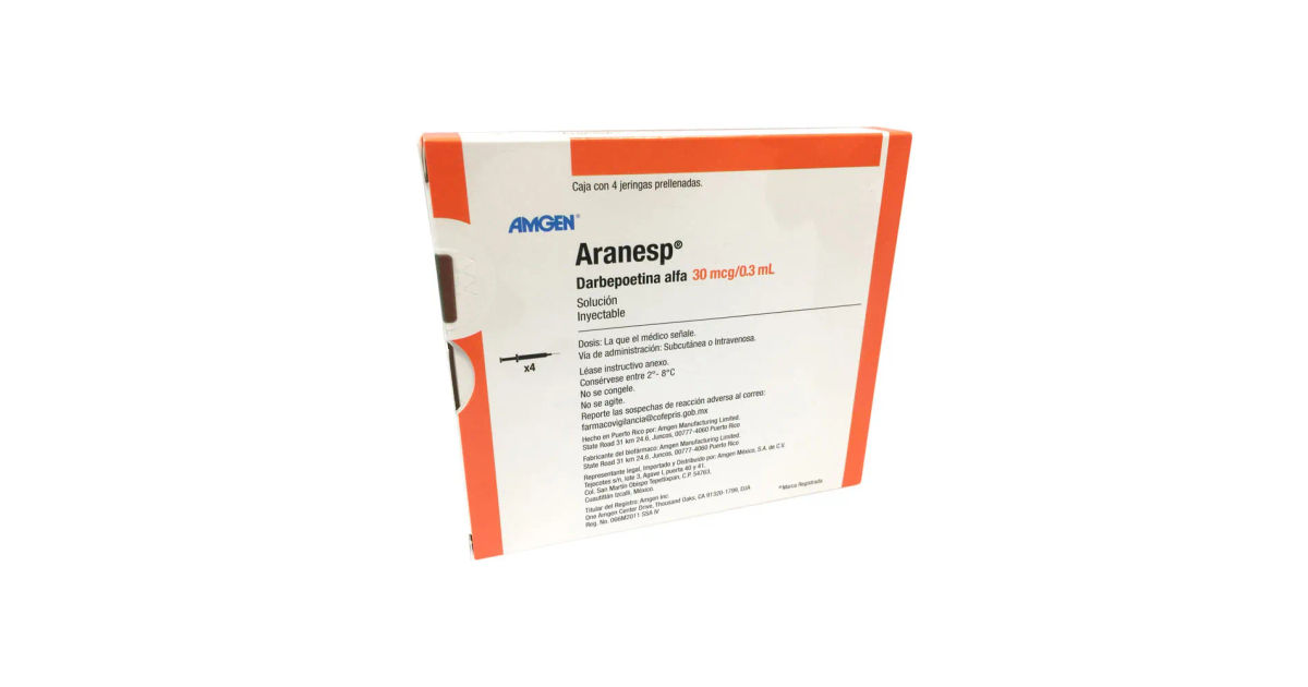 Aranesp Darbepoetina Alfa (Amgen) Solución inyectable 30 µg 0.3 ml (4 ...