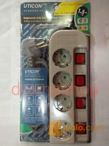 Multy Socket Stop Kontak Arde Saklar 4 Lubang Kabel Uticon ST-1482 SW ...
