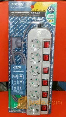 Multy Socket, Stop Kontak Arde Saklar 6 Lubang Kabel Uticon ST-1682 SW ...