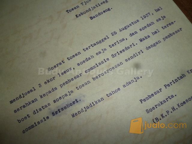 Surat Pembesar Kraton Soerakarta BKPH Koesoemojoedo Kepada Toean Tjoe ...