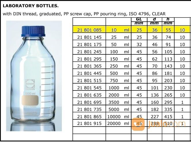 Botol Glass Laboratorium 10ml Schott Duran di Kota Jakarta Pusat, DKI ...