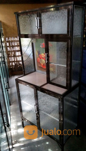 Rak Piring Aluminium Frame Coklat + Keramik 2 Pintu Kaca Es 78-161 di ...