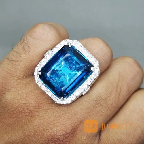 Cincin Batu London Blue Topaz Kotak Jumbo Besar Asli Bersertifikat di ...