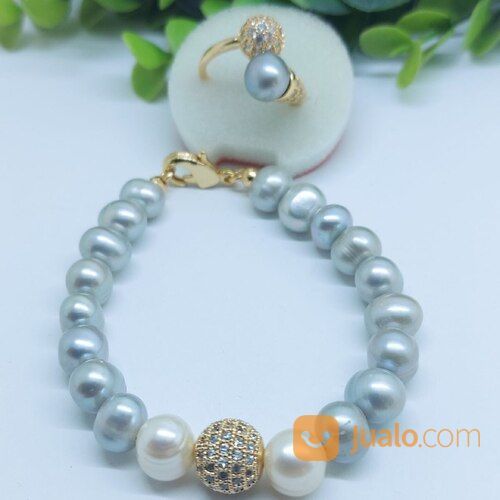 SET GELANG CINCIN MUTIARA AIR TAWAR BERSERTIFIKAT, MUTIARA LOMBOK, ASLI ...