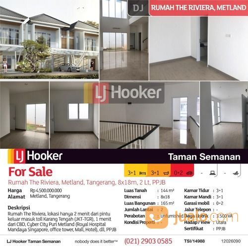 Rumah The Riviera, Metland, Tangerang, 8x18m, 2 Lt, PPJB di Kota ...