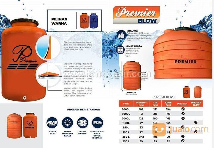 Tandon Air Plastik Prime PRE 350 L di Kota Surabaya, Jawa Timur | Jualo.com
