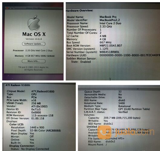 Laptop MacBook Pro A1211 Core2 Duo 2.33GHz 15" RAM 4GB HDD 500GB Seken ...