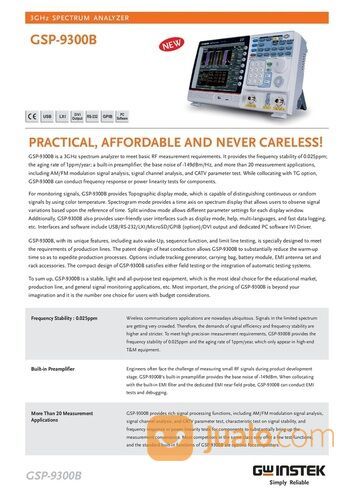 GW Instek GSP-9300B 3GHz Spectrum Analyzer (Tracking Generator) di Kota ...