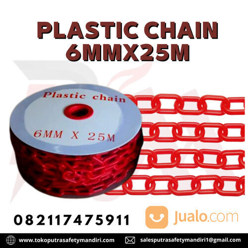 TALI PLASTIC CHAIN 25 METER MERAH 6MM PENGHUBUNG TIANG PEMBATAS AMAN ...