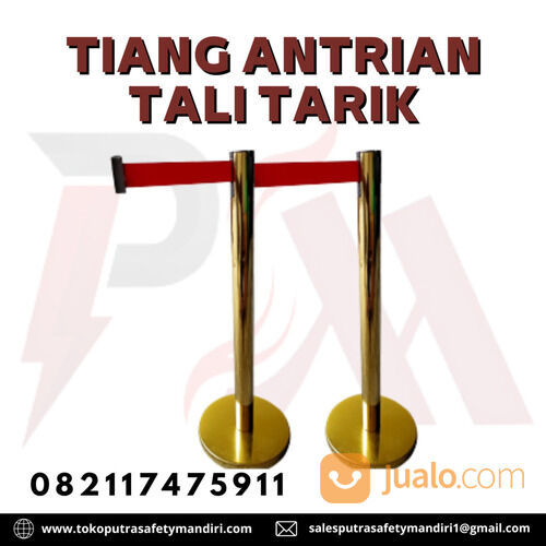 TIANG ANTRIAN TALI TARIK 1.5 METER BODY GOLD TATAKAN BULAT PEMBATAS ...