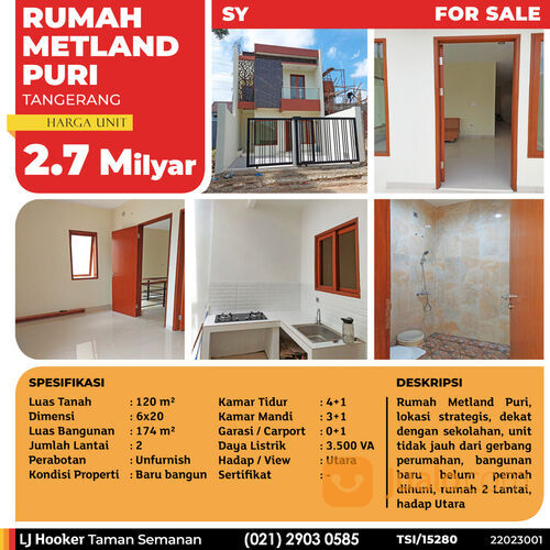 (TSI/15280) Rumah Metland Puri, Tangerang, 6x20 m², 2 Lt di Kota ...