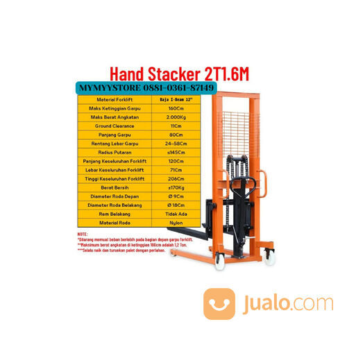 Hand stacker manual / forklift manual kapasitas 2 Ton 1.6Meter di Kota Surabaya, Jawa Timur ...