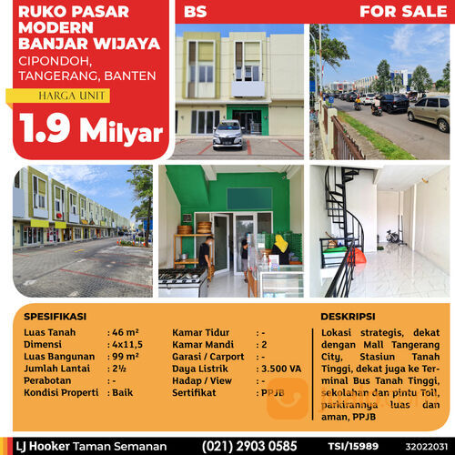 (TSI/15989) Ruko Pasar Modern Banjar Wijaya, Tangerang, 4x11.5 m², 2½ ...