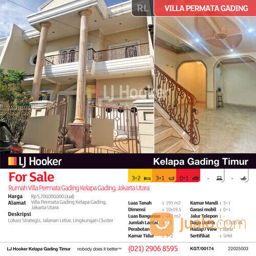 Rumah Villa Permata Gading Kelapa Gading, Jakarta Utara di Kota Jakarta ...
