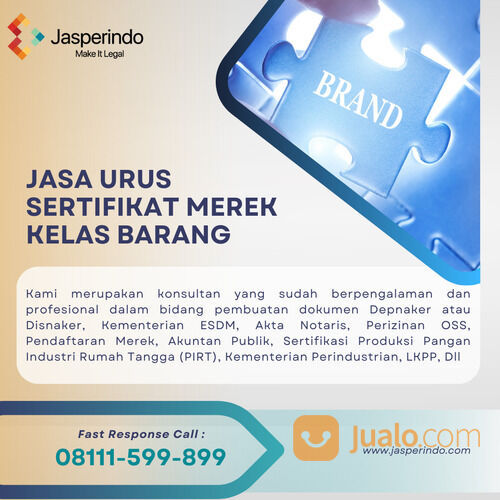 SERTIFIKAT MEREK KELAS BARANG di Kota Tangerang Selatan, Banten | Jualo.com