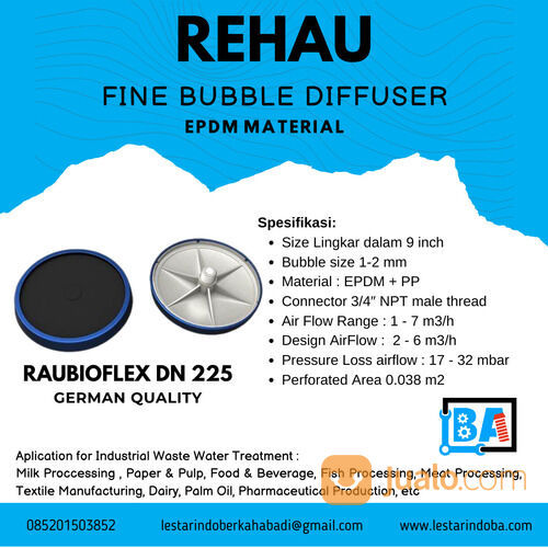 Diffuser Air Disc Fine Bubble SSI Jagger Rehau 9 AFD 270 Inchi Di ...