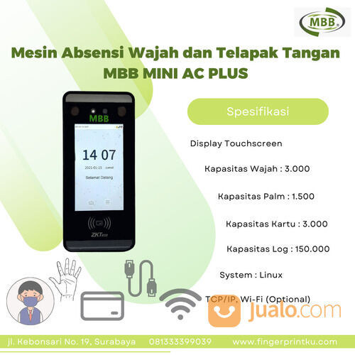 Mesin Absensi Touchscreen Verifikasi Lengkap Termurah MBB MINI AC PLUS ...