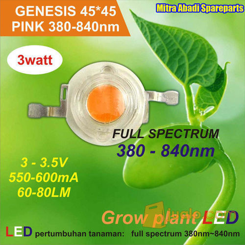 HPL 3W/High Power LED 3 Watt Pink/Merah Muda Full Spectrum Grow Plant ...