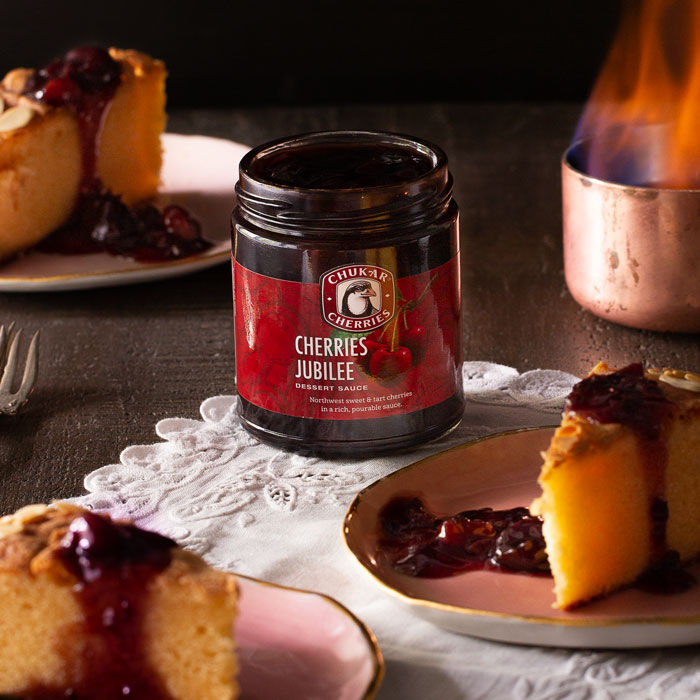 Almond Cake with Cherry Flambé