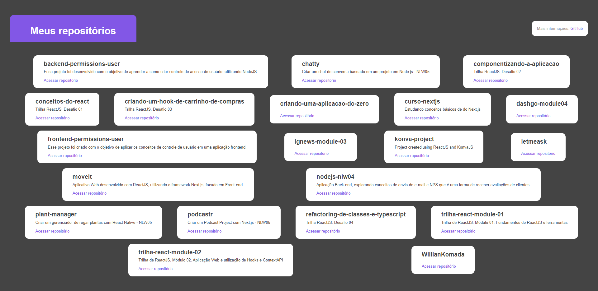 GitHub - WillianKomada/trilha-react-module-01: Capítulo I - Projeto de estudo, colocando em ...