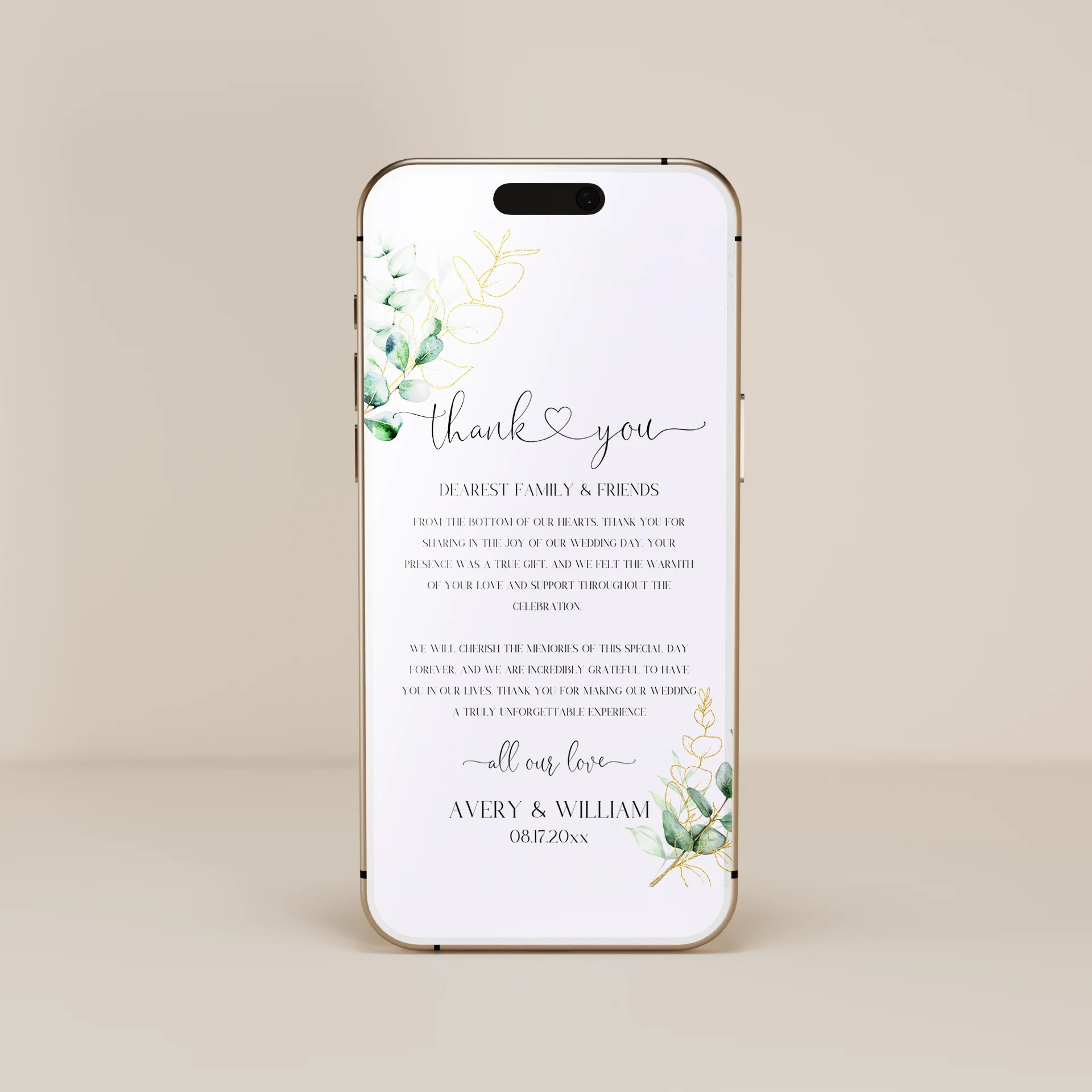 Eucalyptus Digital Wedding Thank‑You Card Template