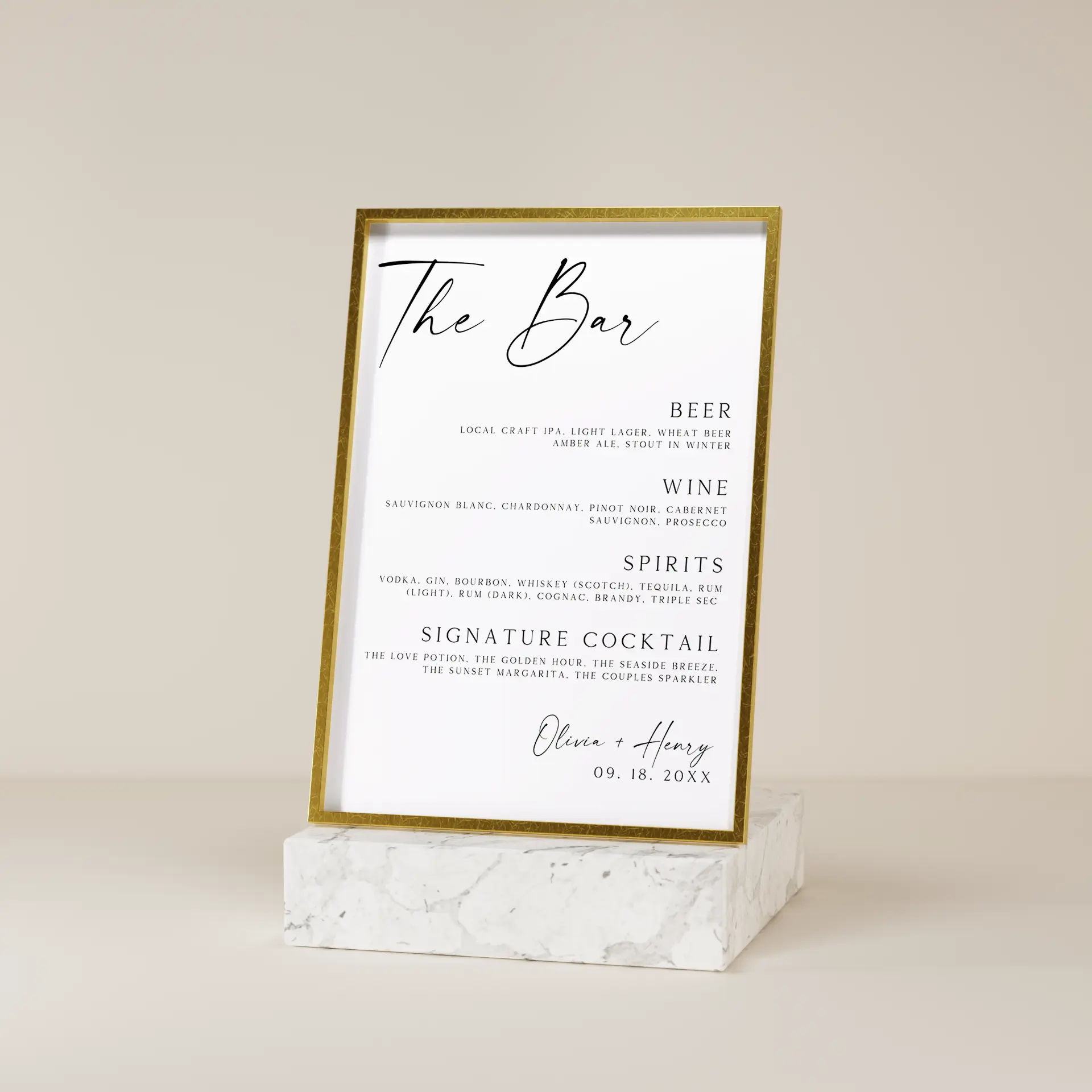 Minimalist Wedding Bar‑Menu Template