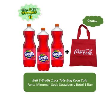 Jual Fanta Minuman Soda Strawberry Botol 1 liter x 3 + Free Tote Bag ...