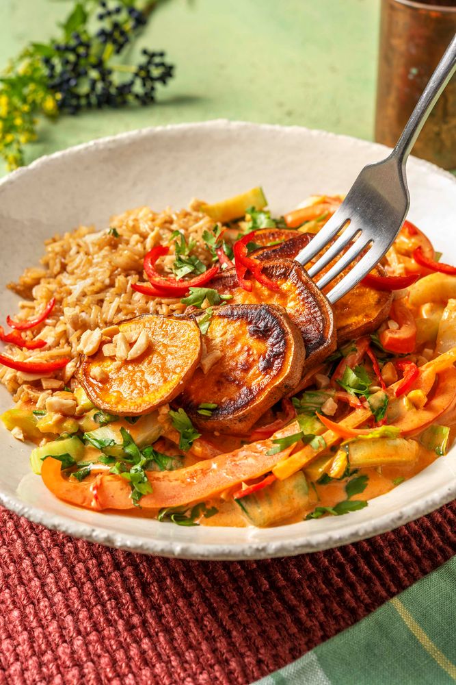 Peanut & Ginger Sweet Potato Curry with Pak Choy and Brown Basmati Rice ...