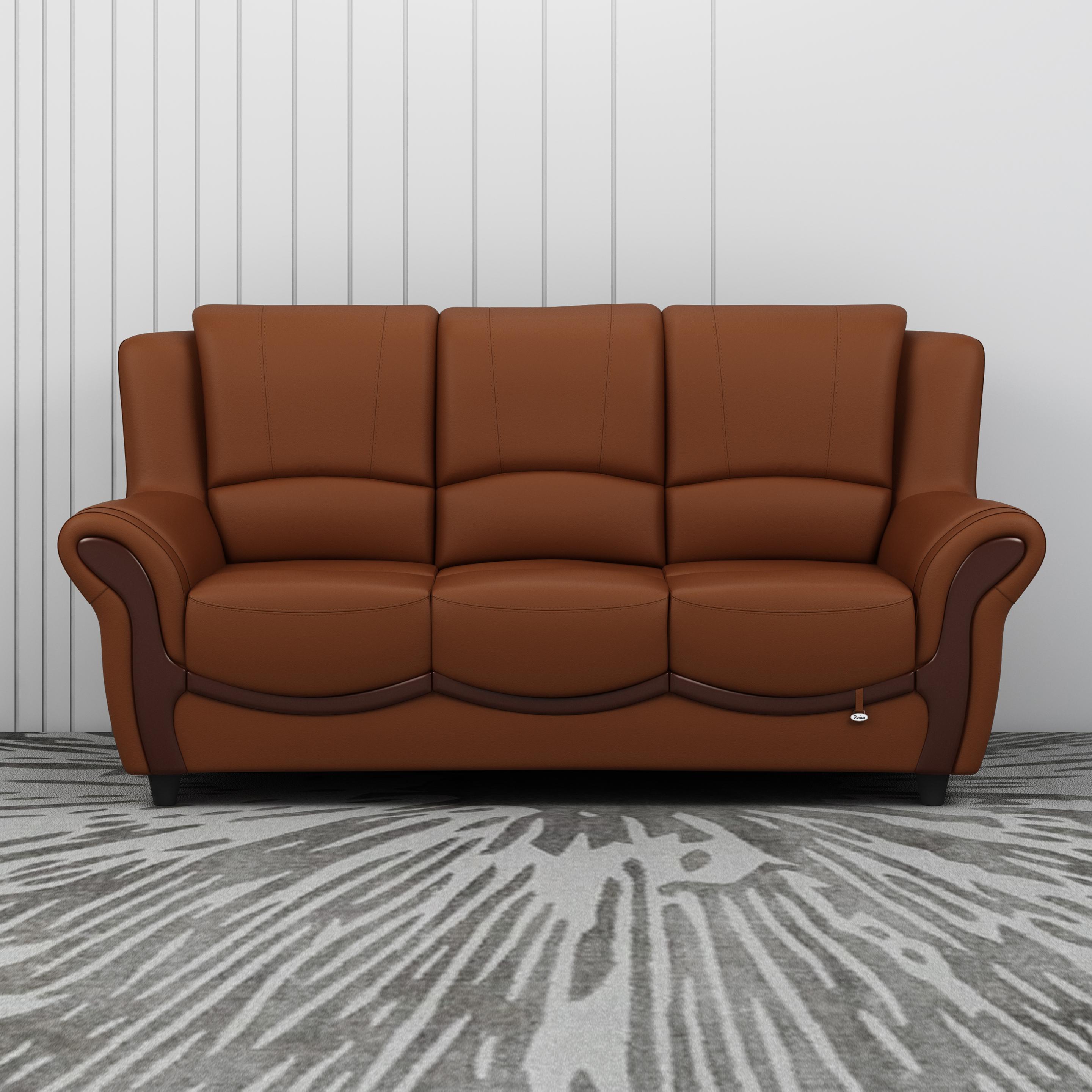 Buy Blos Three Seater Cinnamon Brown Leatherette Sofa at Durian