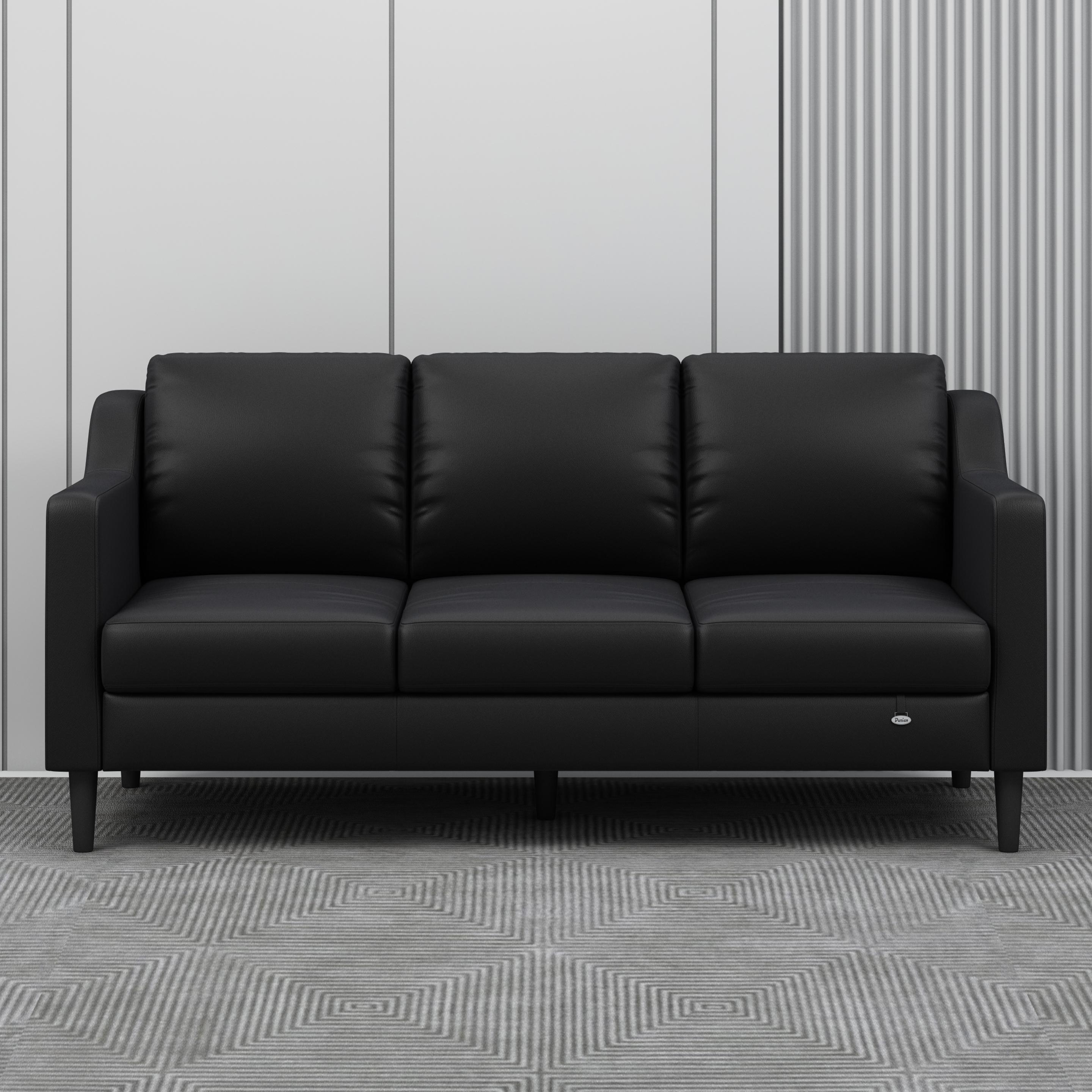 Buy Jeremy Three Seater Eerie Black Leatherette Sofa at Durian