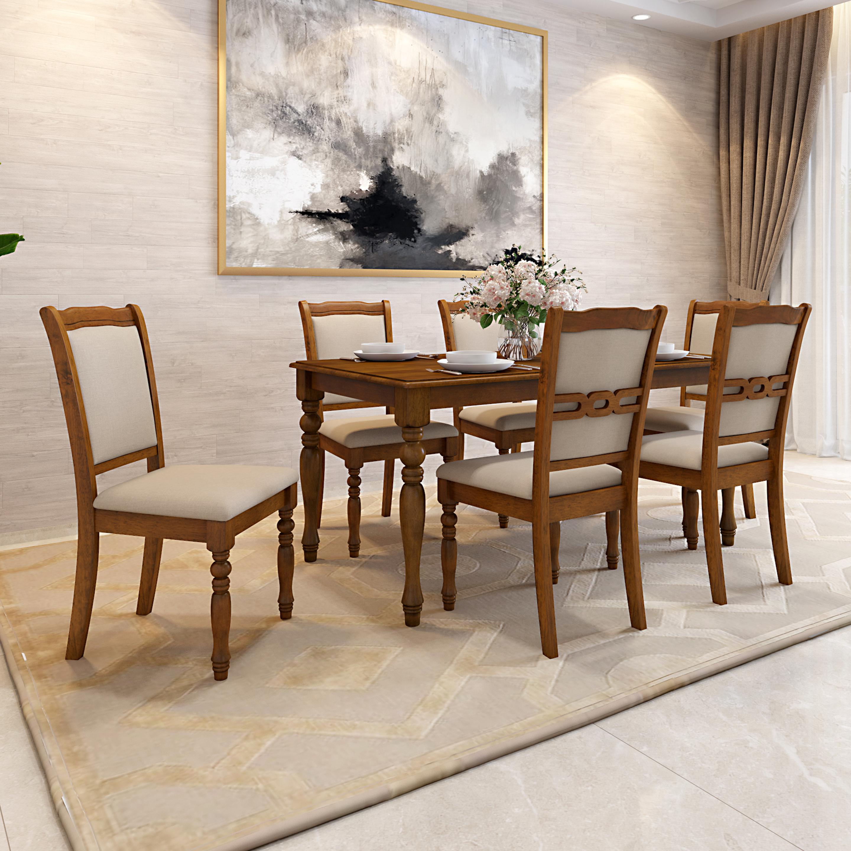 Buy Franceska Brown Solid Wood Fabric 6 Seater Dining Set Durian