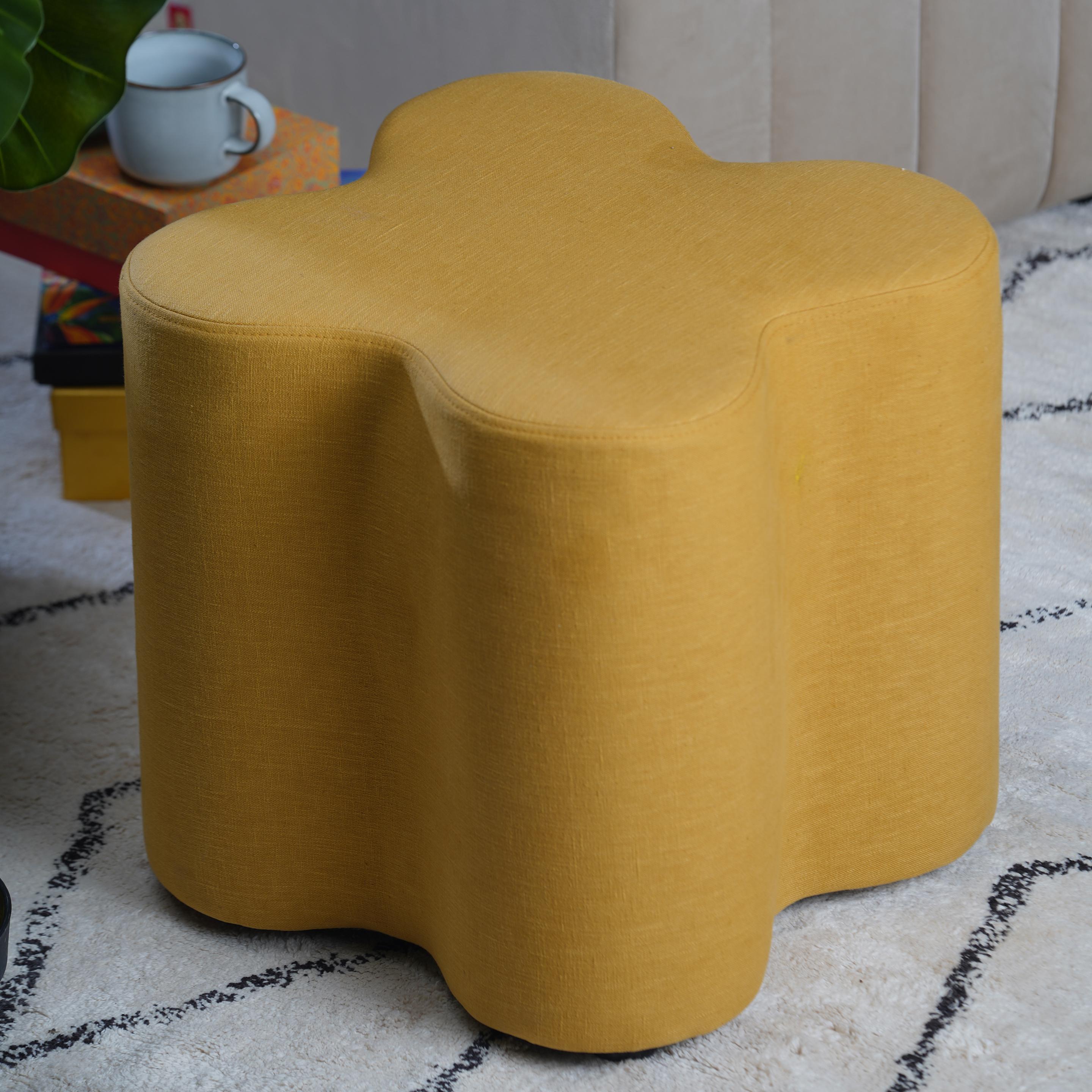 Buy Lucy Mustard Yellow Fabric Pouffe Online at Durian