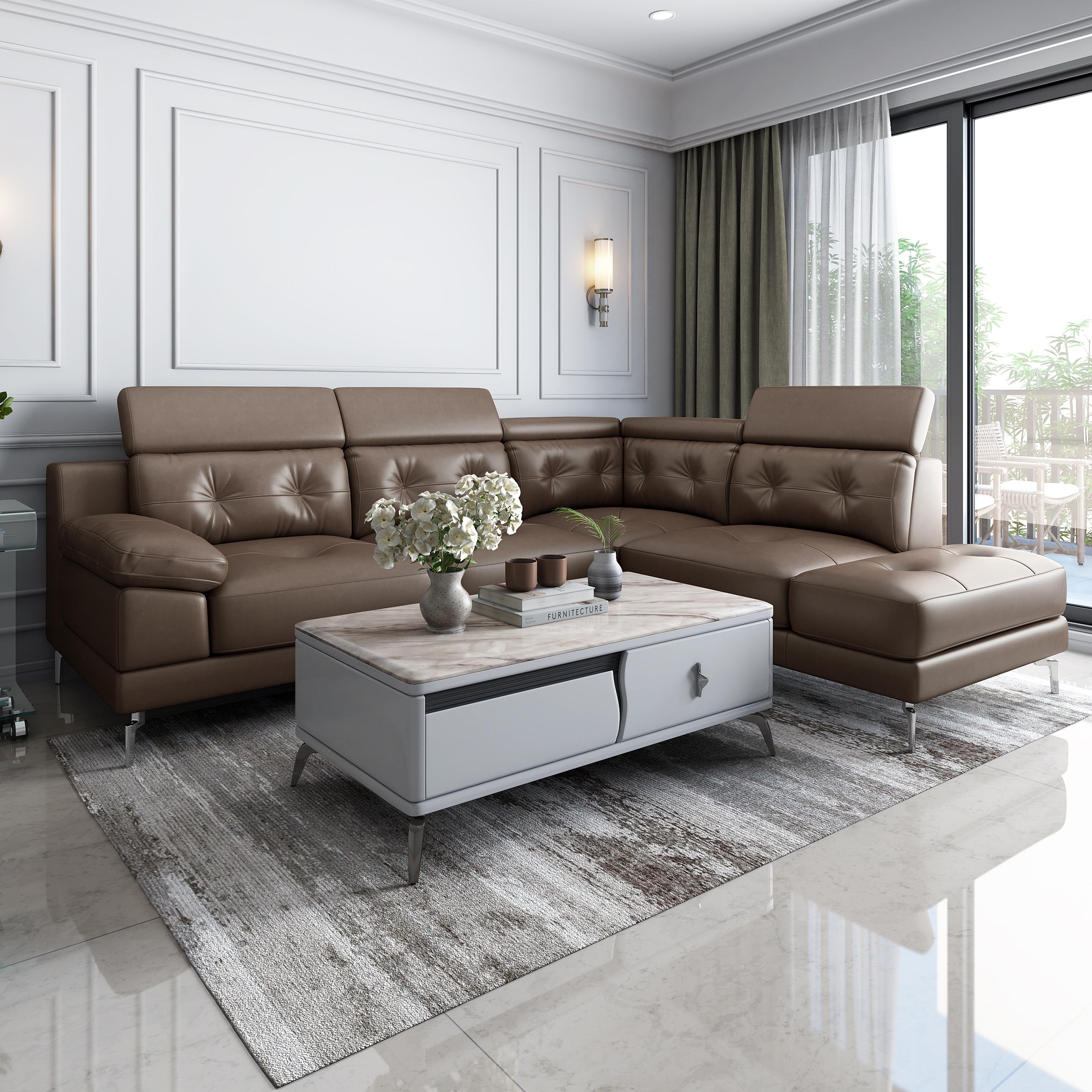 Buy Hilton 5 Seater Leather Olive Grey Corner Sofa Online at Durian
