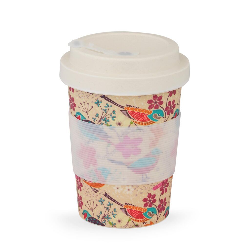 Eco-Friendly Bamboo Fibre Travel Reusable Coffee Mug with lid 350 Ml (Fish)