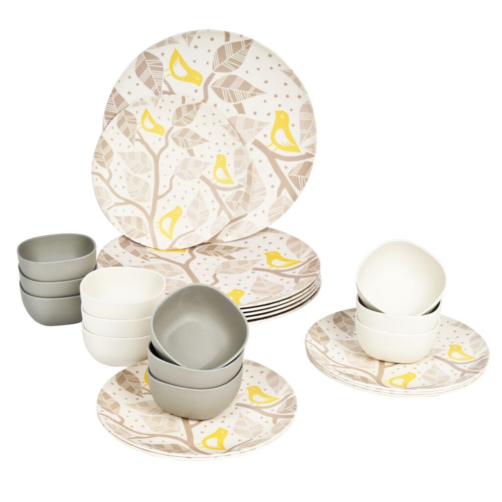 Eco-Friendly Bamboo Fibre Dinner Plates and Bowls Pack of 12