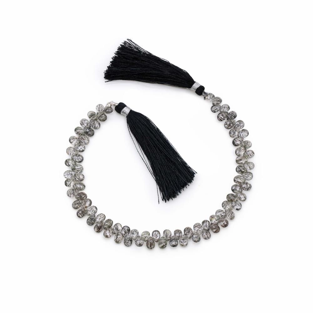 Black Rutile 6x4mm Pears Briolette Beads With Side Drill | My Earth Stone