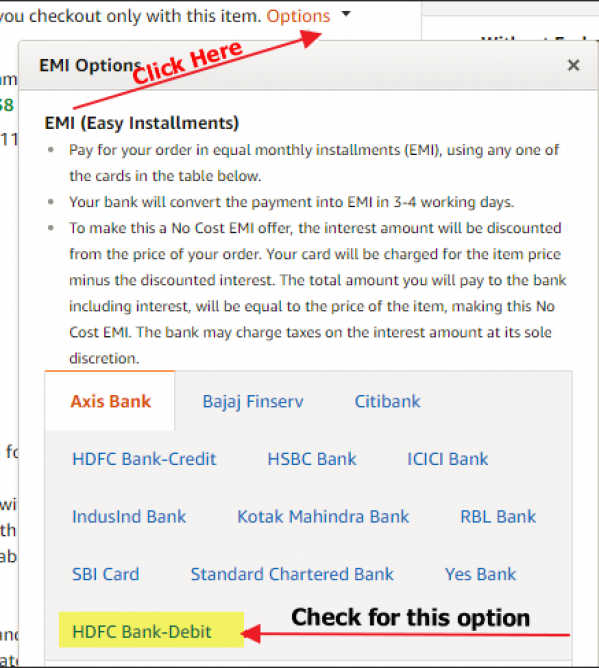 HDFC Debit card EMI on Amazon Details 2019