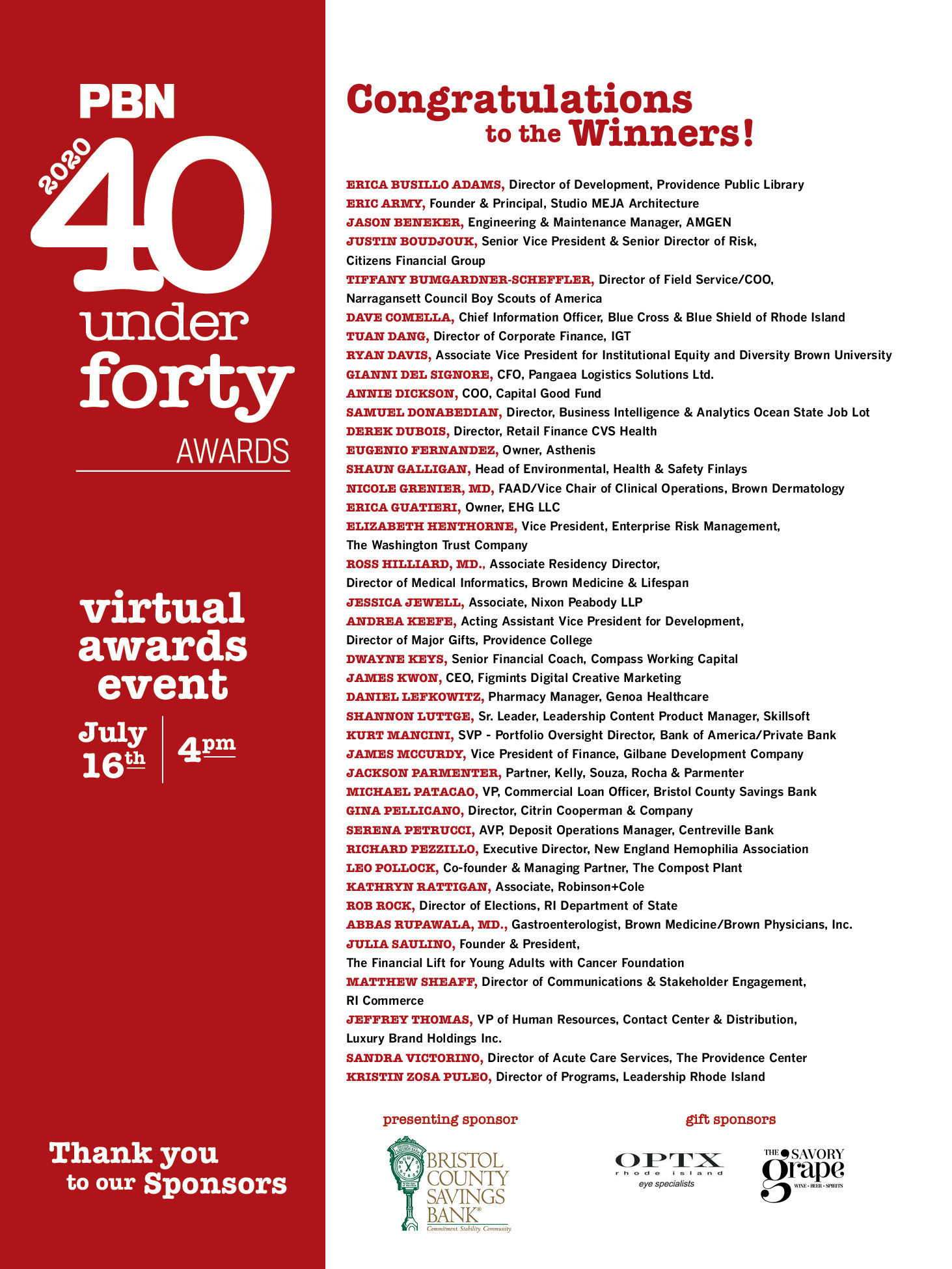 2020 40 Under Forty Virtual Awards Celebration