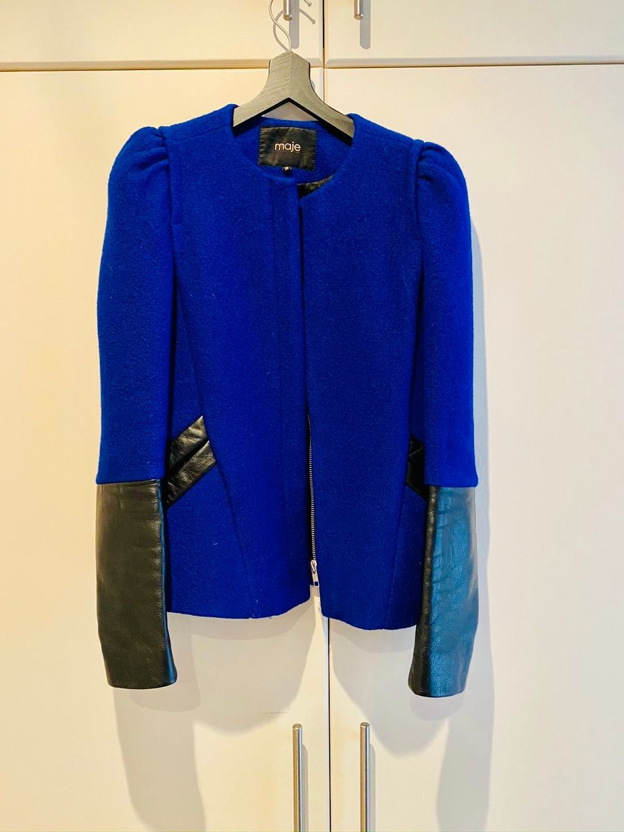 Storey - Maje - Maje Electric Blue Wool and Leather Jacket