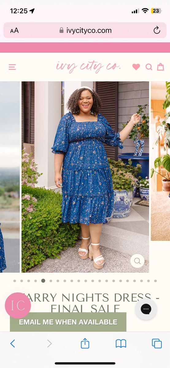 Storey - Ivy City Co - Blue dress with gold stars, balloon sleeves ...