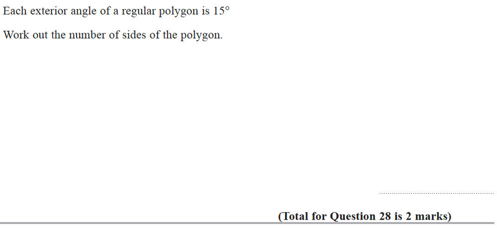ExamQ: GCSE Maths - Foundation - Autumn 2020 - Paper 2 - Question 28