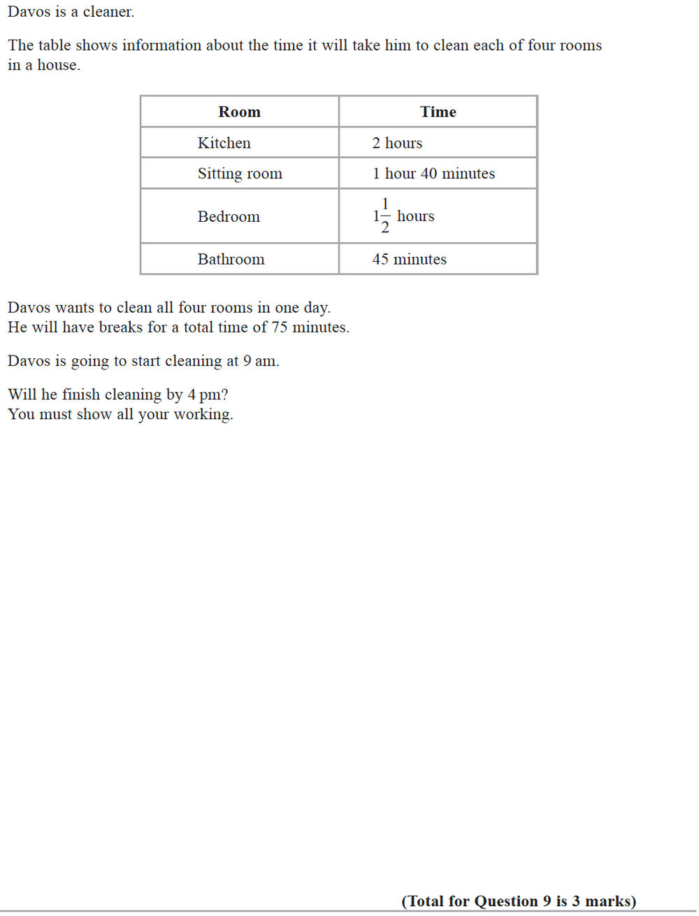 ExamQ: GCSE Maths - Foundation - Summer 2017 - Paper 3 - Question 9